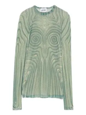 JEAN PAUL GAULTIER Round Neck Long Sleeve Tulle Top - Gray