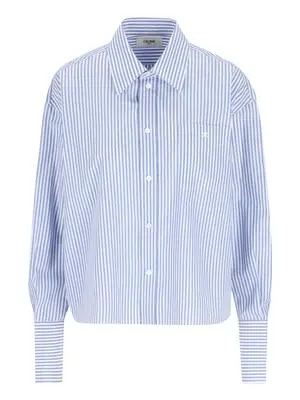 CELINE Celine Cropped Striped Cotton Poplin Shirt