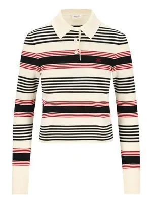 Celine Striped Cotton Polo Sweater - White