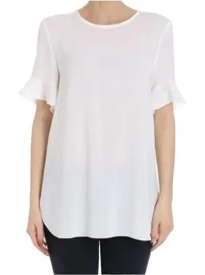 Max Mara Logo Blouse With Round Neck And Flared Sleeves - White
