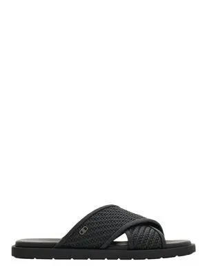 FERRAGAMO Gancini Woven Leather Sandals - Black