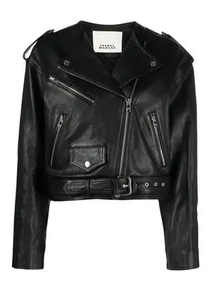Isabel Marant Étoile Cropped Leather Moto Jacket - Black