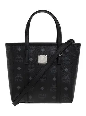 Mcm Monogrammed Logo Plaque Tote Bag - Black