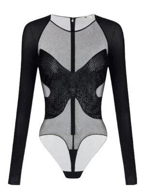 ELISABETTA FRANCHI Elisabetta Franchi Long Sleeve Tulle Jersey Bodysuit