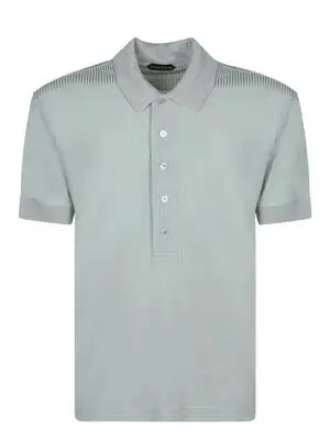 TOM FORD Tom Ford Logo-Embroidered Fine Knit Polo Shirt Gray