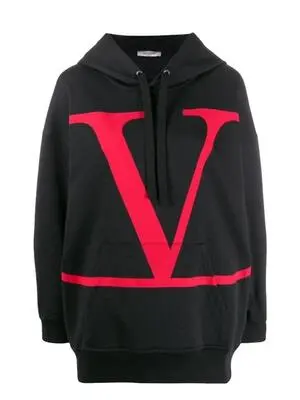 Valentino Garavani Vlogo Print Hooded Sweater - Black