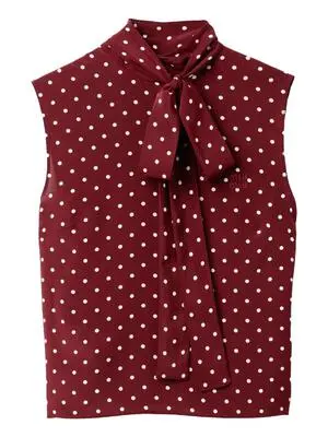 MIU MIU Miu Miu Sleeveless Crepe De Chine Top With Embroidered Logo