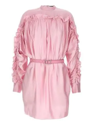 JIL SANDER Ruffled Belted Mini Dress - Pink