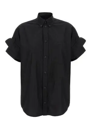 Balenciaga Short Sleeve Collared Shirt With Embroidered Logo - Black