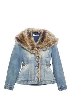 Acne Studios Denim Jacket With Faux Fur Collar - Gray