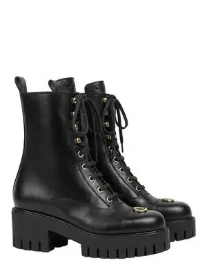 Gucci Gg Embossed Lace-up Ankle Boots - Black