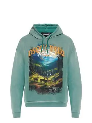 Dsquared2 Graphic Printed Drawstring Hoodie - Green