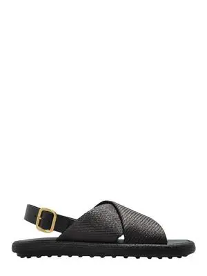 TOD'S Raffia Slingback Sandals - Black