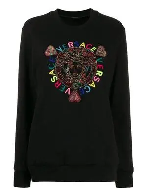 VERSACE Versace Embellished Medusa Logo Crewneck Sweater