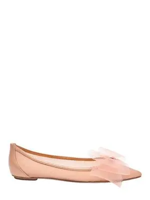 STUART WEITZMAN Leather Ballerina With Mesh Bow Detailing - Ginger