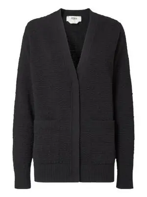 Fendi Oversized V-neck Wool & Cashmere Cardigan With Ff Motif - Black