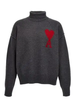 Ami De Coeur Intarsia Knit Roll Neck Jumper - Gray