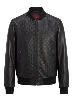 Gucci Monogrammed Leather Zip-up Bomber Jacket - Black