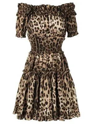 Dolce & Gabbana Leopard-print Off-shoulder Dress - Black