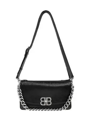 Balenciaga Logo Plaque Shoulder Bag - Black
