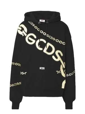 Gcds Logo Printed Drawstring Hoodie - Black
