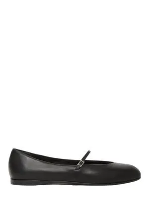 Max Mara Nappa Leather Ballerinas With Adjustable Ankle Strap - Black