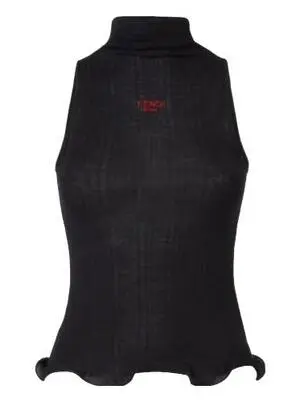 Fendi Sleeveless High Neck Ribbed Top - Black
