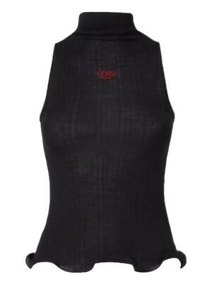 Fendi Sleeveless High Neck Ribbed Top - Black