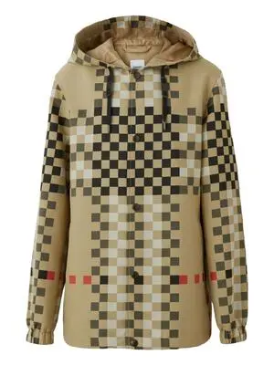 Burberry Pixel Check Hooded Drawstring Jacket - Multicolor