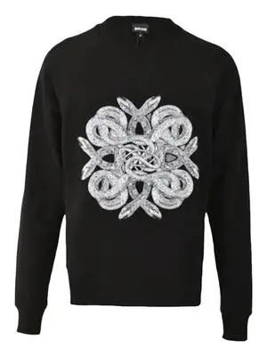 Just Cavalli Round-necked Sweater With Graphic Print - Black