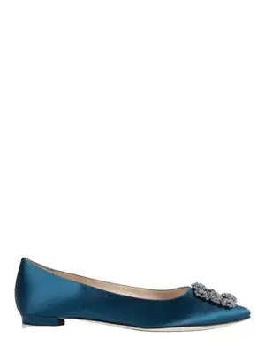Manolo Blahnik Pointed Ballet Flats With Crystal Buckle - Blue