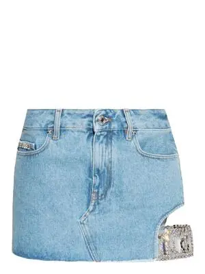 Gcds Denim Skirt With Crystal Embellishments - Blue
