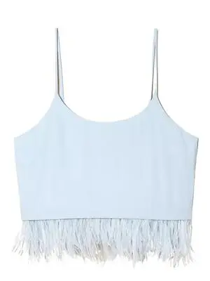 TWINSET Feather-trim Satin Crop Top - Blue