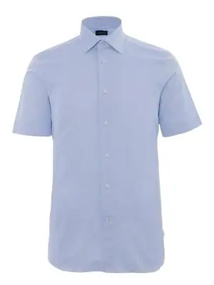 Zegna Classic Collar Lapel Short-sleeved Shirt - Blue