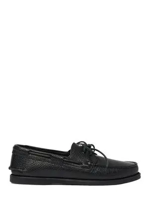 SCAROSSO Round Toe Lace Up Boat Shoes - Black