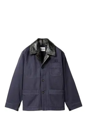 Miu Miu Embroidered Logo Denim Jacket With Leather Collar - Black