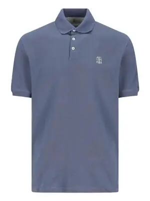 Brunello Cucinelli Logo Detailed Short-sleeved Polo Shirt - Blue