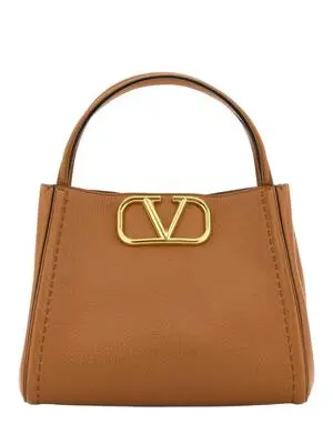 Valentino Garavani Vlogo Plaque Medium Top Handle Bag - Camel