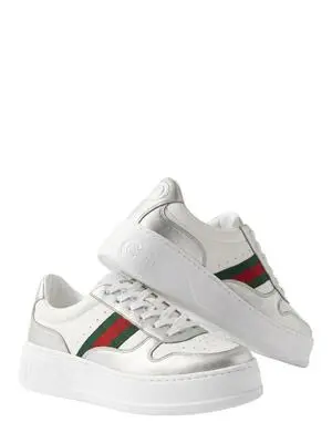 GUCCI Gucci White And Silver Platform Sneakers With Web Tri-Band Detail