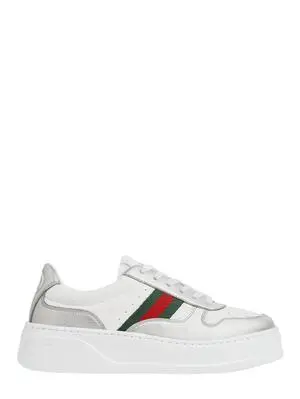 GUCCI Gucci White And Silver Platform Sneakers With Web Tri-Band Detail