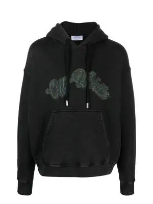 Off-White Graphic Printed Drawstring Hoodie - Black