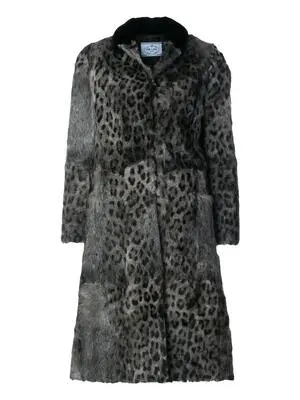 Prada Leopard Print Fur Coat - Black