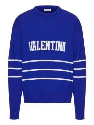 Valentino Garavani Logo Intarsia Long-sleeve Jumper - Blue