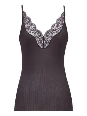 SAINT LAURENT Saint Laurent Ribbed Lace Trim V-Neck Tank Top