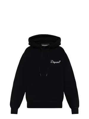 Dsquared2 Logo Embroidered Drawstring Hoodie - Black