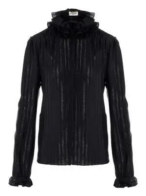 Saint Laurent Ruffle-collar Striped Shirt - Black