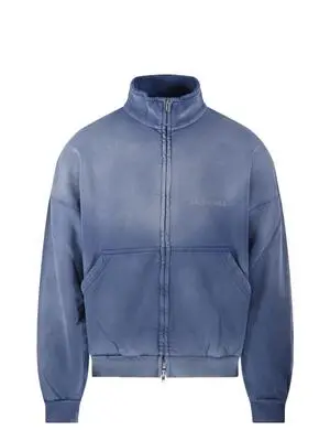 Balenciaga Distressed High Neck Zip-up Jacket - Blue