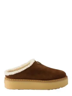 Prada Suede Slippers With Thick Sole And Slingback Heel - Cocoa Brown