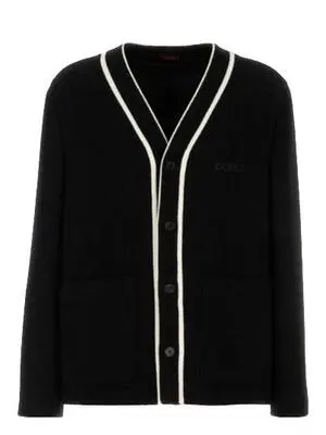 Gucci Logo Embroidered V-neck Button-up Cardigan - Black