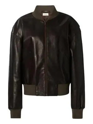 THE ROW Morisel Leather Bomber Jacket - Brown